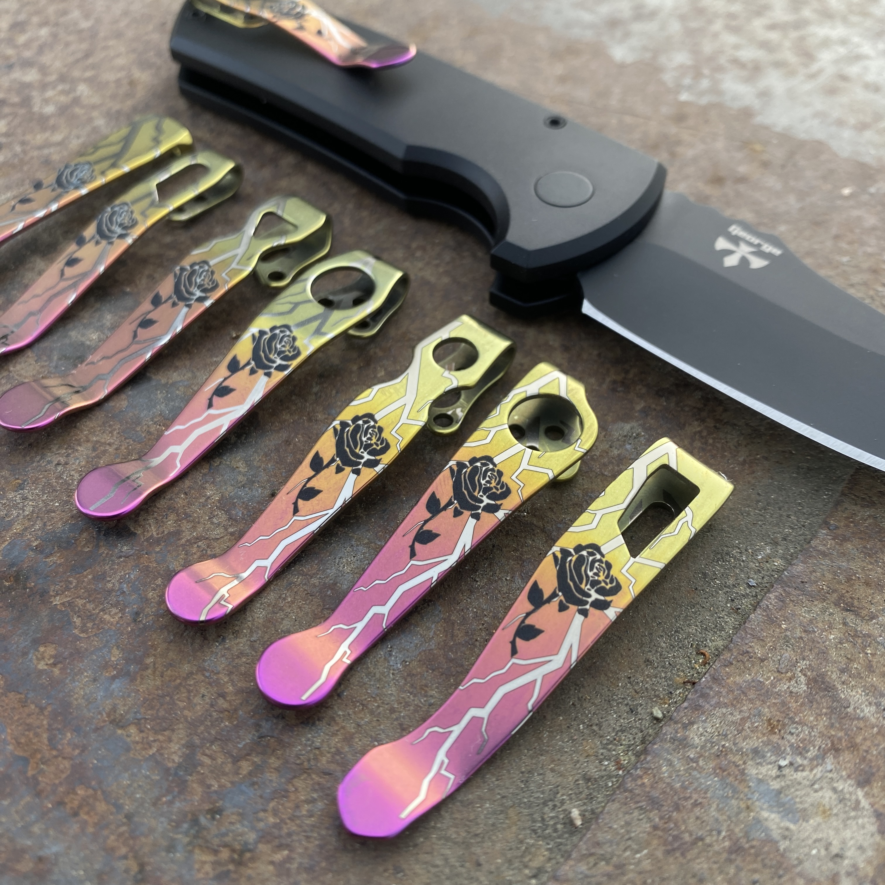 Lightning Rose Deep Carry Titanium Pocket Clips